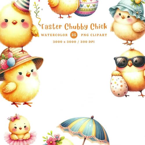 Easter Chubby Chick Watercolor Clipart PNG by Adorable Clipart | TPT