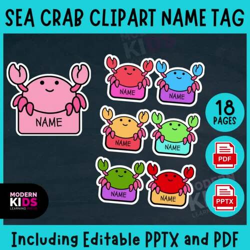 Sea Crab Clipart Name Tag - Editable PPTX and PDF by ModernKids ...