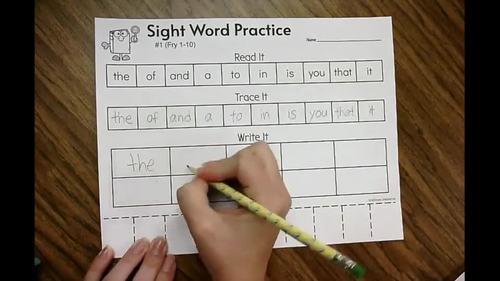 Fry Sight Word Practice - FIRST 100 WORDS - Draw, Trace, Color, Cut & Paste