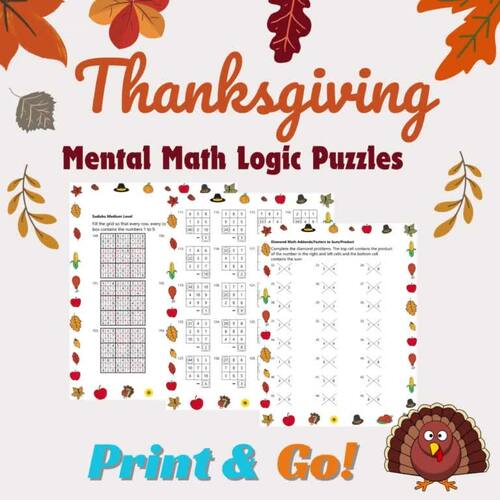 NO PREP Thanksgiving Mental Math Logic Puzzles Fun Brainteasers activities