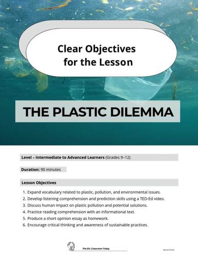 The Plastic Dilemma: Complete LESSON PLAN by The EFL Classroom Today