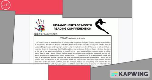 Hispanic Heritage Month Reading Comprehension for Middle and High School