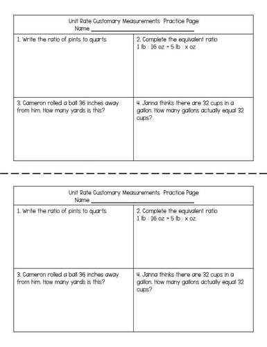 Converting Customary Measurements and Unit Rate Practice Page | TPT
