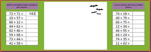 Halloween Cat in a Mug 2-digit Addition Pixel Art Mystery Reveal