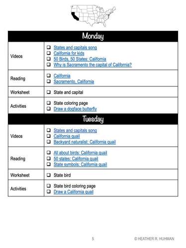 California State Unit Study (Capital, Bird, Flower, Flag, Animal)
