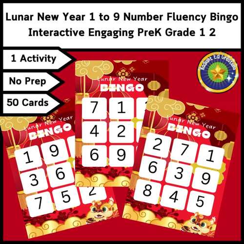 Lunar New Year 1 to 9 Number Fluency Bingo Interactive Engaging PreK ...