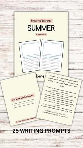 Summer Writing Prompts: 25 Finish the Sentence Writing Prompts for ...