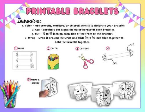 Printable Bracelet Craft for Kids – Cut and Color Animal Paper ...
