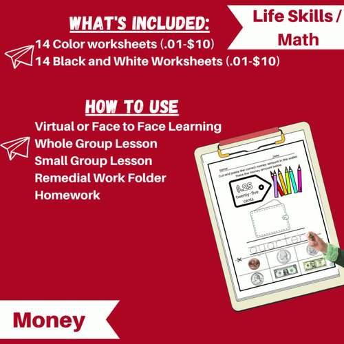 Back to School Identify and Count Money Math Life Skill Worksheets .01 ...