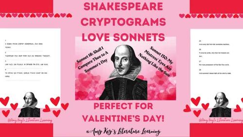 Shakespeare's Love Sonnets Cryptograms for Middle & High School Poetry ...