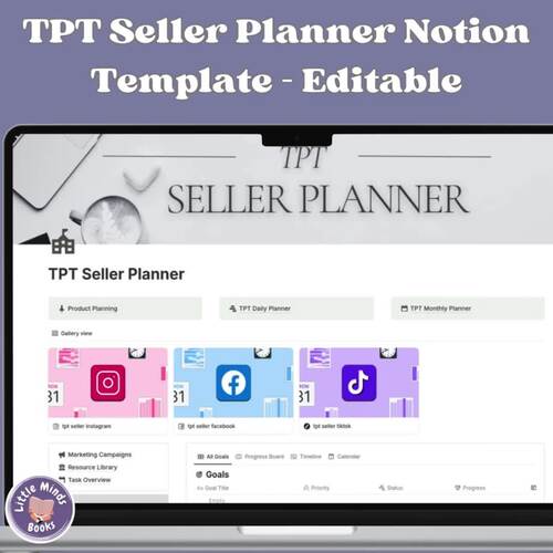 TPT Seller Planner Notion Template - Editable by Little Minds Books