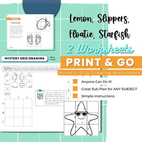Summer Mystery Grid Drawing One Day Art Lesson for Middle School