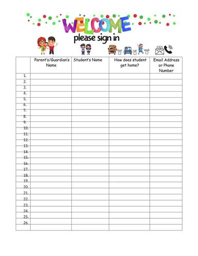 Editable Parent Sign-In Sheet for Classroom Open House and Meet & Greet