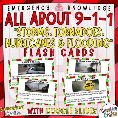 Storm, Tornado, Hurricane & Flood Safety Tips Flashcards with Google Slides