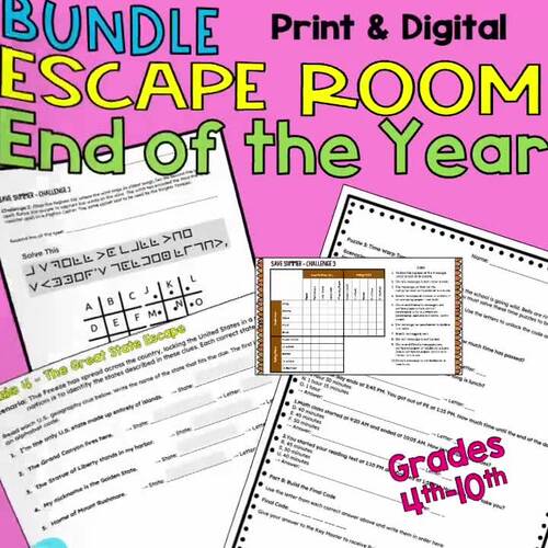 BUNDLE Two Escape Room Games for End of Year Summer Print and Digital