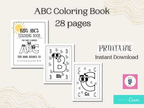 ABC Coloring ebook, 26 pages, printable, instant download | TPT