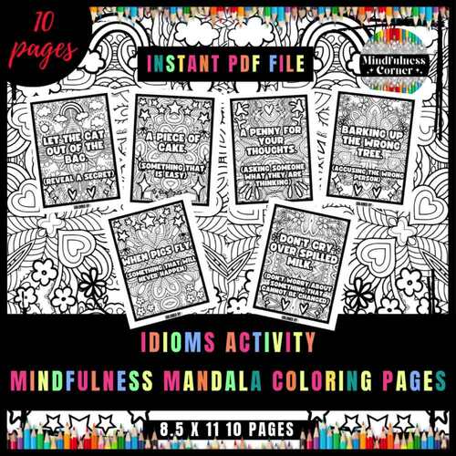 Idioms Activity Mindfulness Mandala Coloring Pages, No Prep | TPT