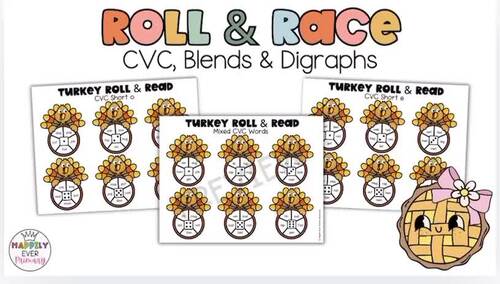 Thanksgiving Roll & Read Fluency Practice Games | CVC Digraphs Blends