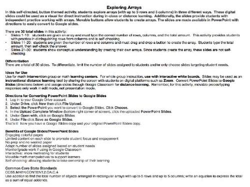 Exploring Arrays: Digital with Movable Manipulatives for Distance Learning