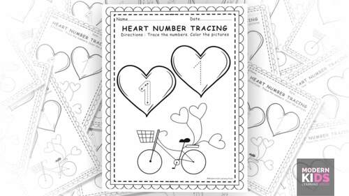 Valentine's Day Number Tracing and Coloring Worksheet (1-10) | TPT