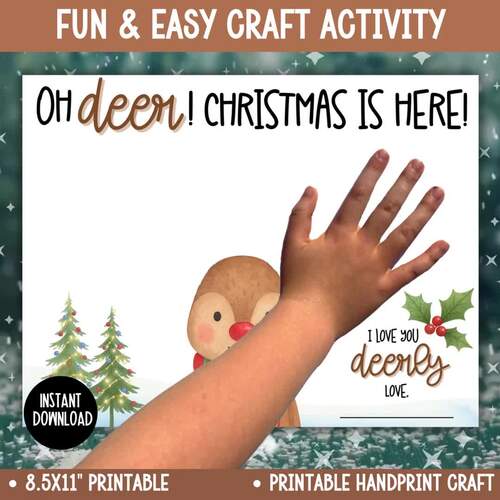 Christmas Reindeer Handprint Craft, Preschool Holiday Winter Deer Hand ...