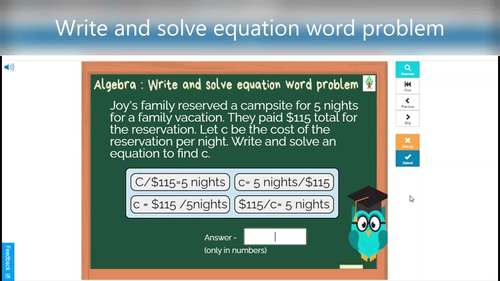 Algebra : Write and solve equation word problem Boom Card by SG Math Guru