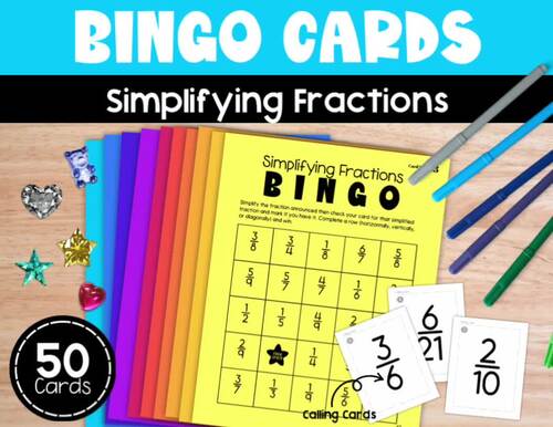 Simplifying Fractions Bingo Cards, Reducing Fractions Math Game Review ...