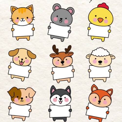 Kawaii Animals Holding Sign PNG Bundle – 26 Cute Animal Clipart, Baby ...