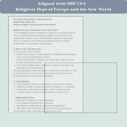 The Reformation’s Impact on Europe & the New World Trivia Game — HSS 7.9.4