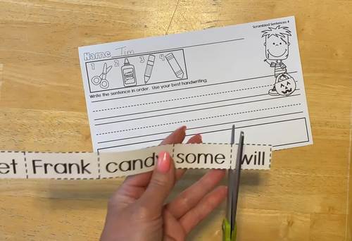 Cut & Paste Writing Activity/Literacy Centers Halloween Scrambled Sentences