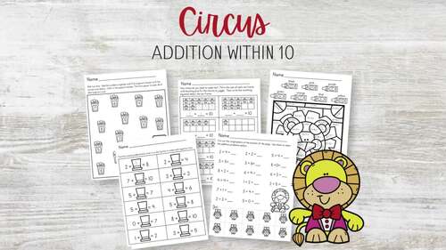 Math Addition within 10 * Circus Animals Morning Work * Worksheets ...