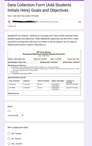 IEP Data Collection Form by Raven Raby | Teachers Pay Teachers