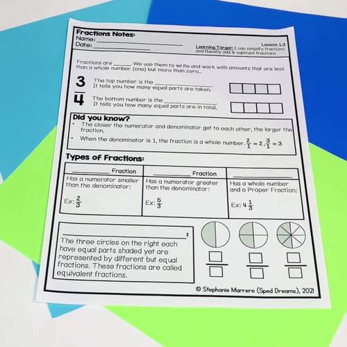 Fractions How to Simplify Add Subtract Guided Notes with Practice Exit ...