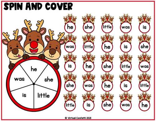 Spin and Cover Kindergarten Sight Words {Editable} by Virtual Confetti