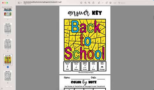 Back to School Rhythm Coloring Pages for Grades 2-3 | TPT