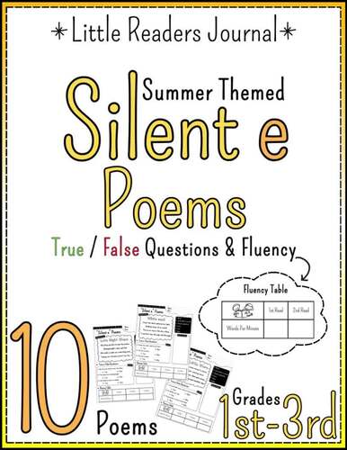 No Prep Summer Poetry Silent e Poems with True or False Comprehension ...