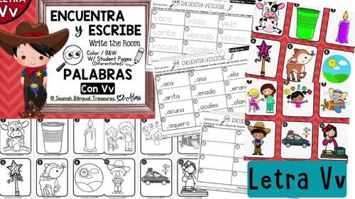 Spanish Write the Room Letter Vv | Bilingual Kindergarten Literacy Center