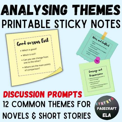 Editable Printable Theme Sticky Notes to Discuss & Analyze Any Fiction Text