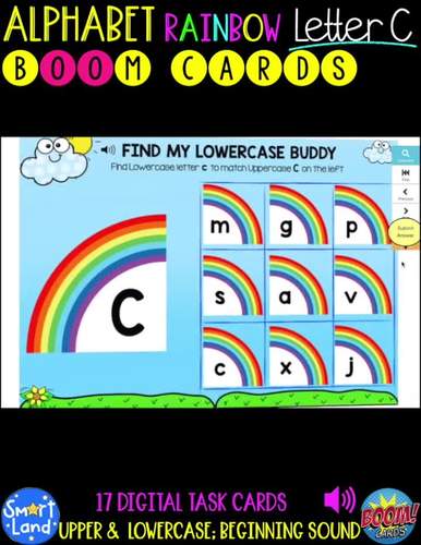 Alphabet practice_Letter C_Rainbow fun_Boom Cards™ by Smart Land Printables