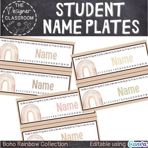 Student Name Plates | Boho Rainbow Classroom Decor by The Designer ...