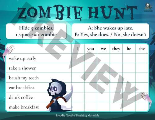 Halloween Present Simple Grammar Game | The Zombie Hunt | ESL No Prep
