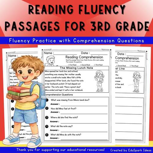 Reading Fluency Passages for 3rd Grade with Comprehension Questions ...