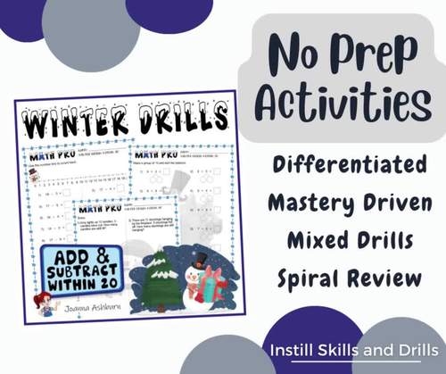 Addition and Subtraction within 20 Fluency Practice | Winter Math ...