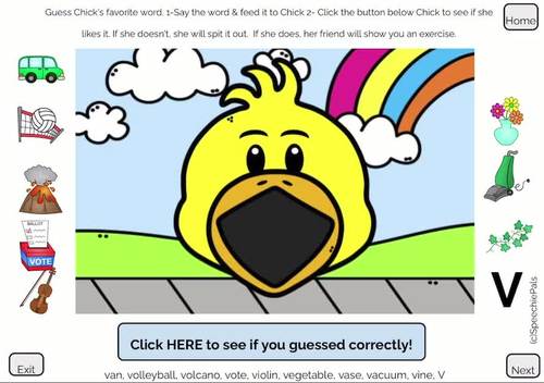 Articulation BOOM CARDS K, G, F, & V | Feed, Say & Move w/Chick