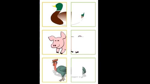 Matching Cards Puzzle Half PreK Autism Therapy ANIMALS by Words Aside