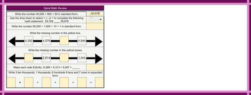 NO PREP - Spiral Math Review for 3rd or 4th grade - Purple Butterfly