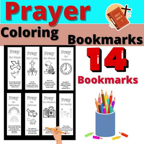 Prayer Activity Coloring Bookmarks Bible Verses Resource by DadsDesigns