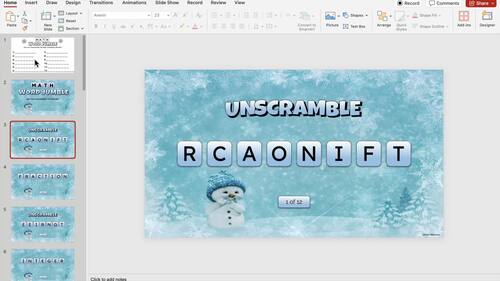 8th Grade Math Christmas Activities: Vocabulary Review Word Scramble