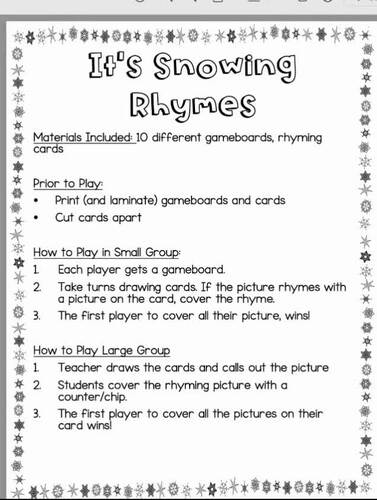Snowflake Rhyme Literacy Centers by Mrs Katelyn Lewis | TPT