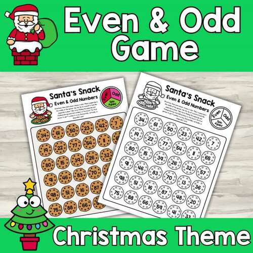 Christmas Even & Odd Numbers Santa 4 in a Row Math Game 2nd Grade ...